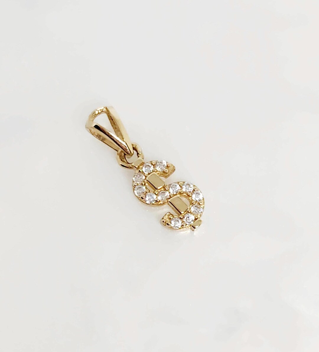 14K Yellow Gold Miniature Dollar Sign Charm, Gold Money Sign, Gemstone ...