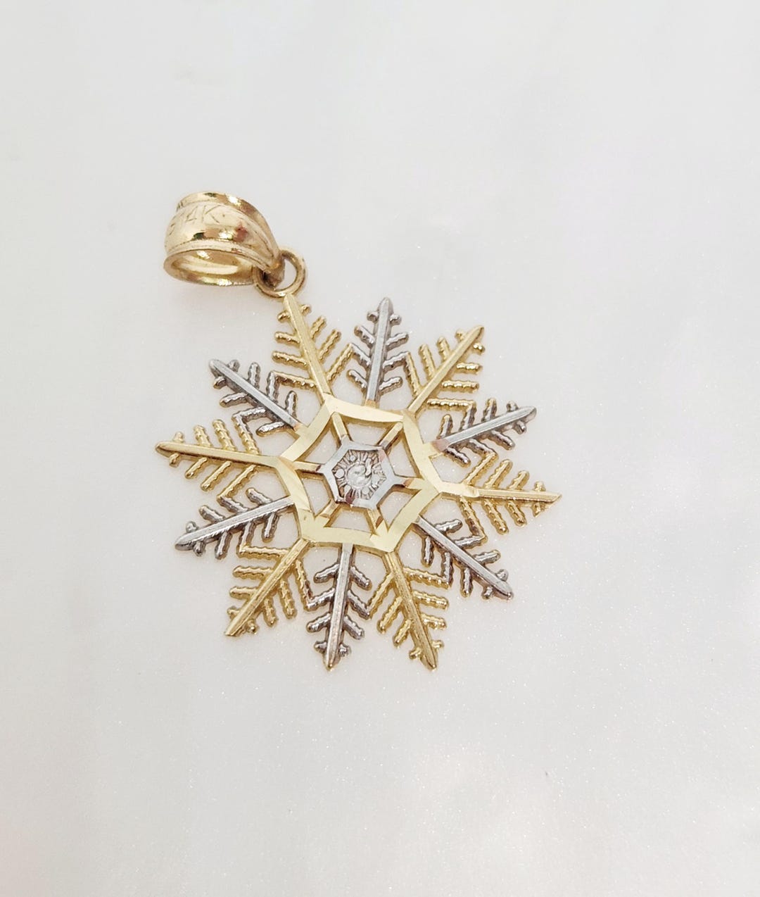 14K Two-toned Gold Snowflake Charm, Gold Winter Charm, Gold Christmas ...