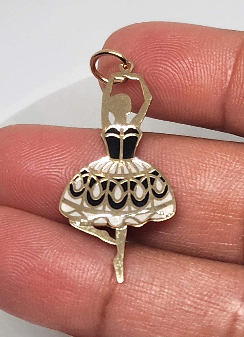 14K Real Gold Ballerina Pendant, Enamel Ballerina, Gold Dancer Pendant ...