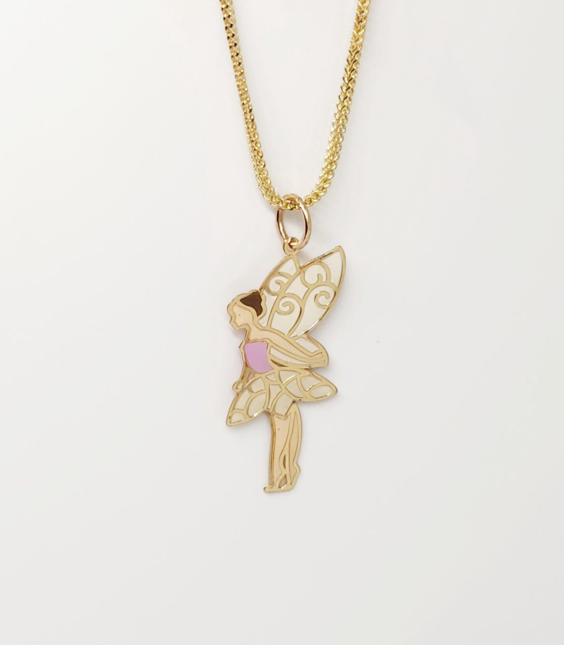 14K Yellow Gold Fairy Charm, Gold Pixie Charm, Gold Enamel Charm ...