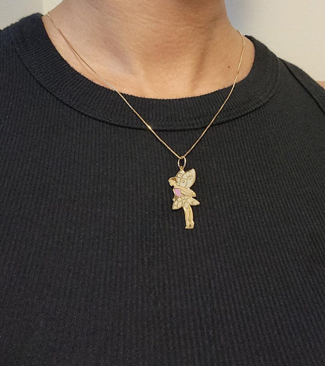 14K Yellow Gold Fairy Charm, Gold Pixie Charm, Gold Enamel Charm ...