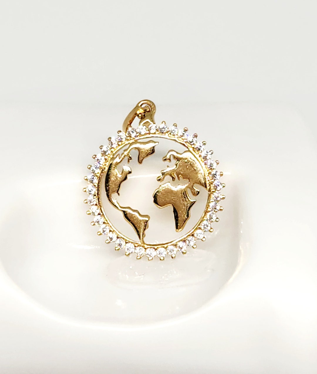 10K Real Gold World Map Charm, Gold Gem Stone Map, Gold Cut Out Map ...