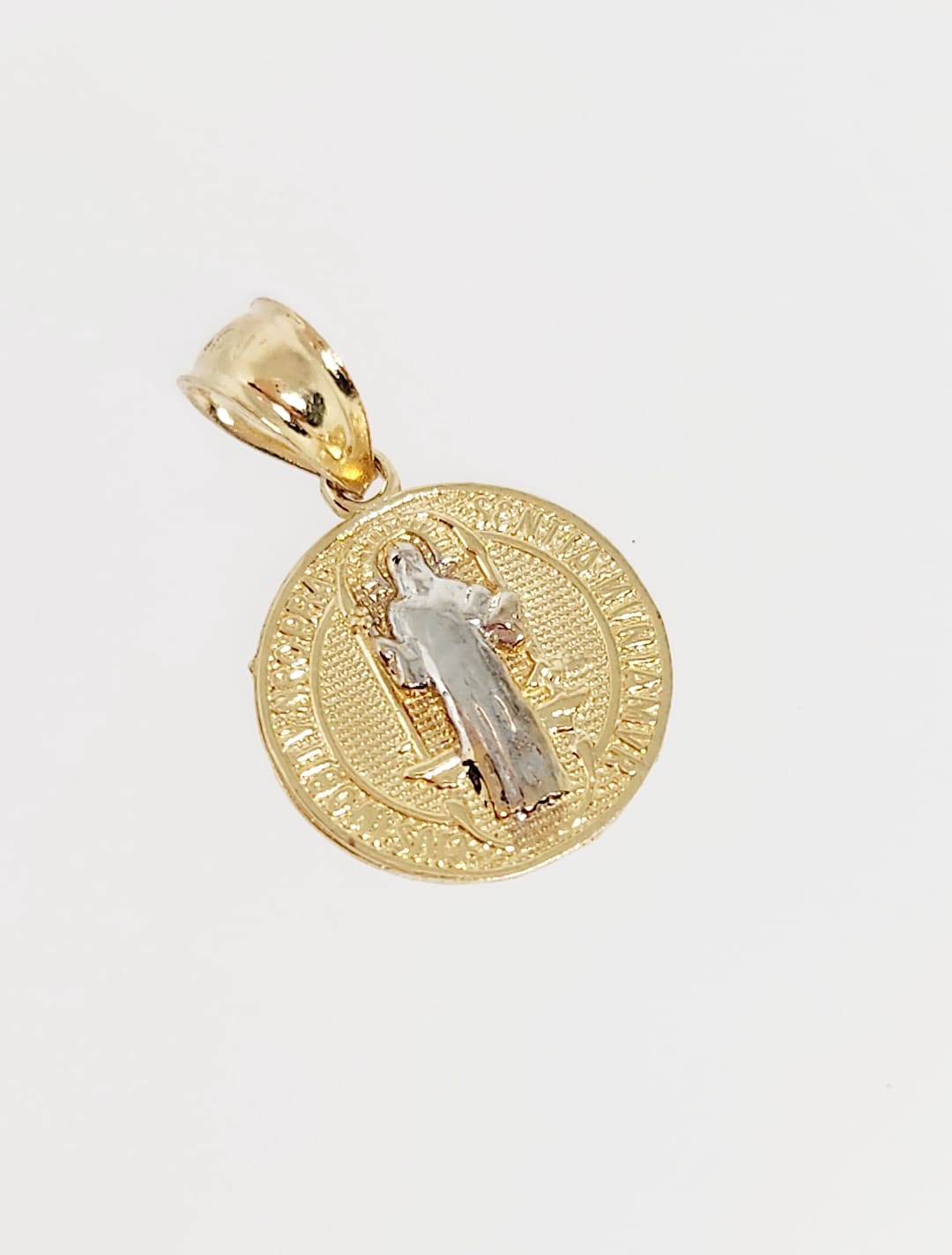 Genuine Gold SM Saint Benedict Charm, Gold Religious Charm, Two Sided St.benedict Medallion ...