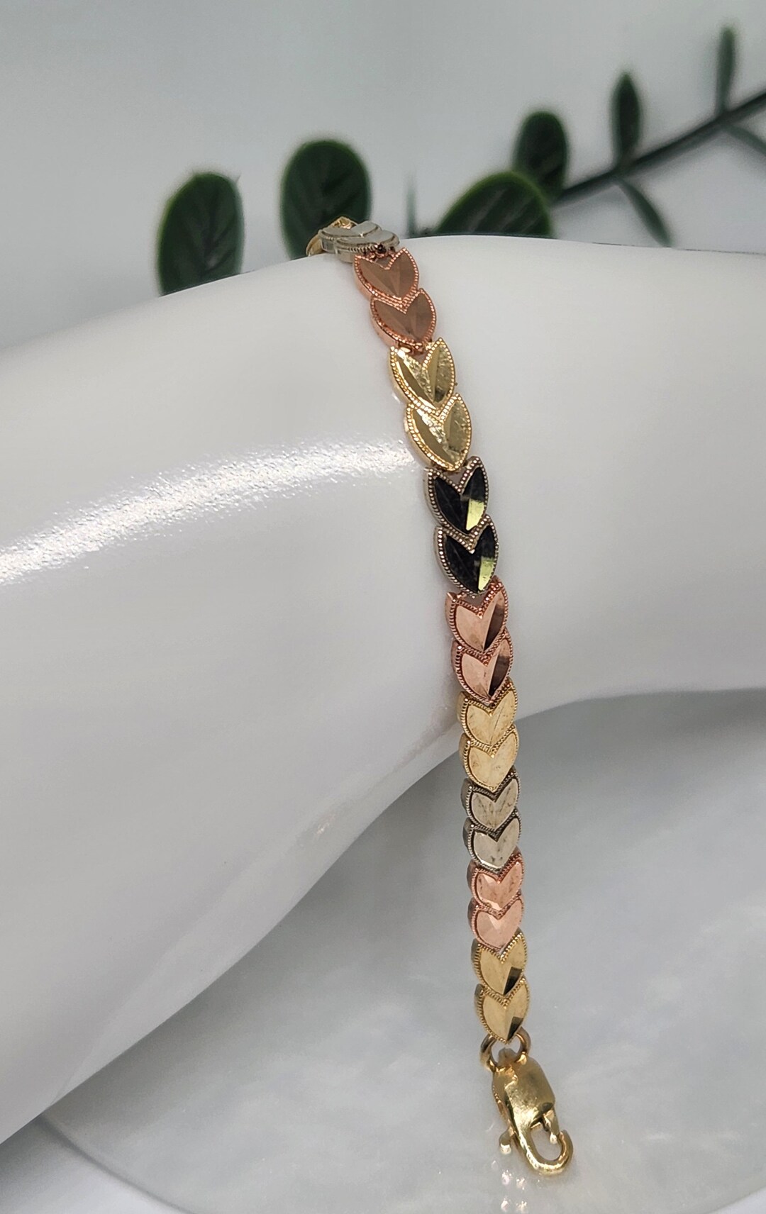 14K Genuine Gold Specialty Bracelet, Gold Leaf Pattern Bracelet, Gold ...