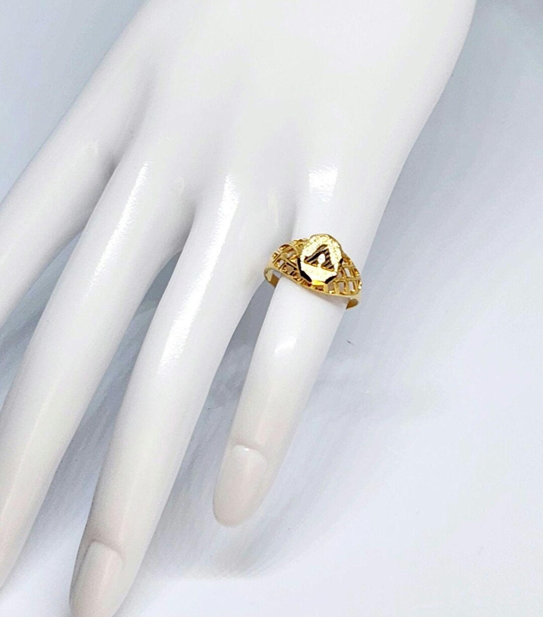 10K Yellow Gold VINTAGE Initial Ring, Gold Initial "v" Ring, Oval Dome ...