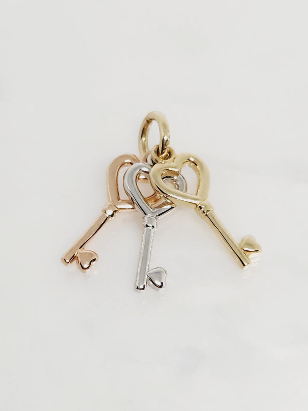 14K Real Gold Key, MINI Gold Key Charm, Gold Key Luck Charm, Gold Heart ...