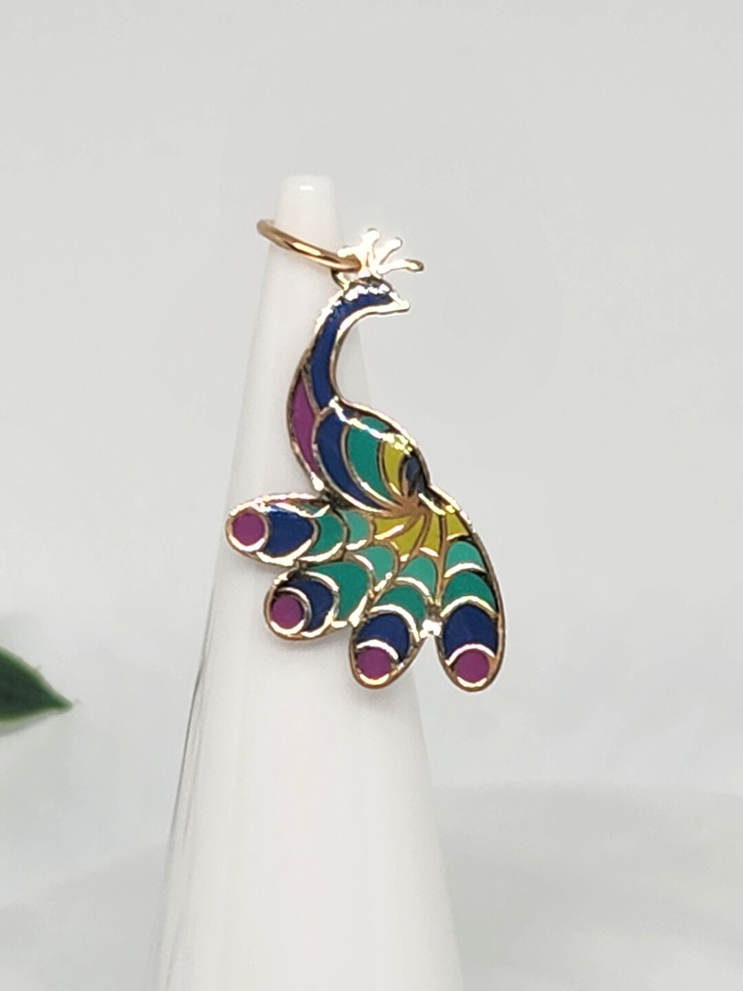 14K Real Gold Peacock Pendant, Enamel Peacock, Gold Bird Pendant ...