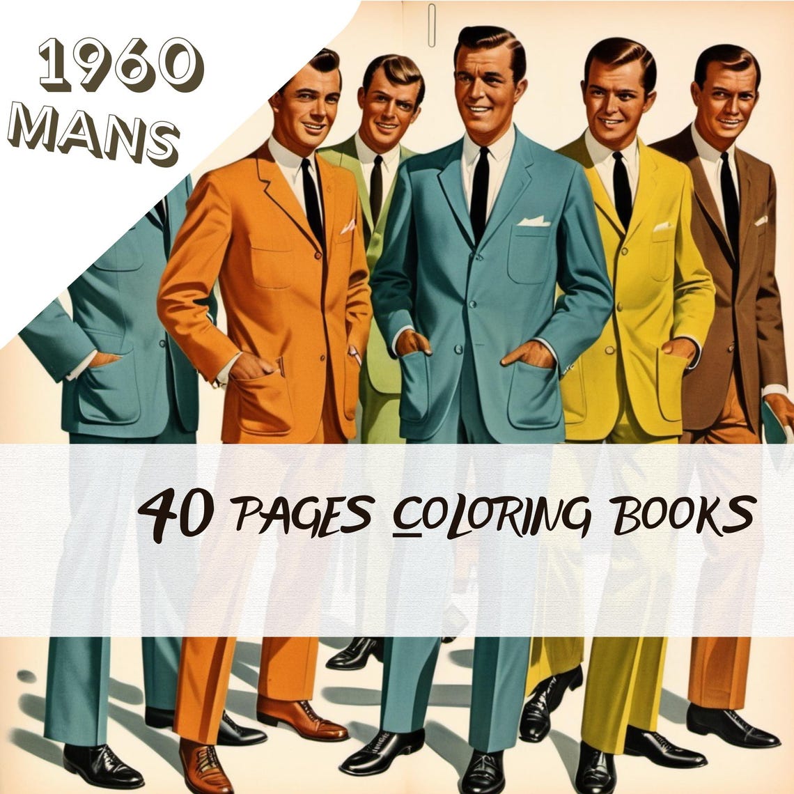 1960s Man Coloring Book, Retro Men’s Style Coloring, 1960s Fashion ...
