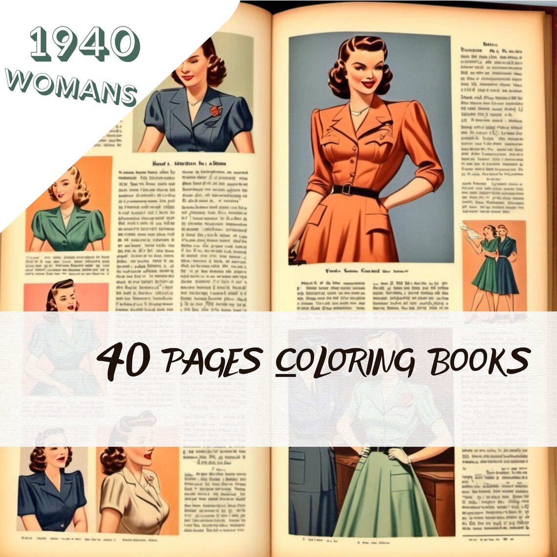 1940s Women’s Coloring Book, WWII Fashion Coloring, Vintage 1940s ...
