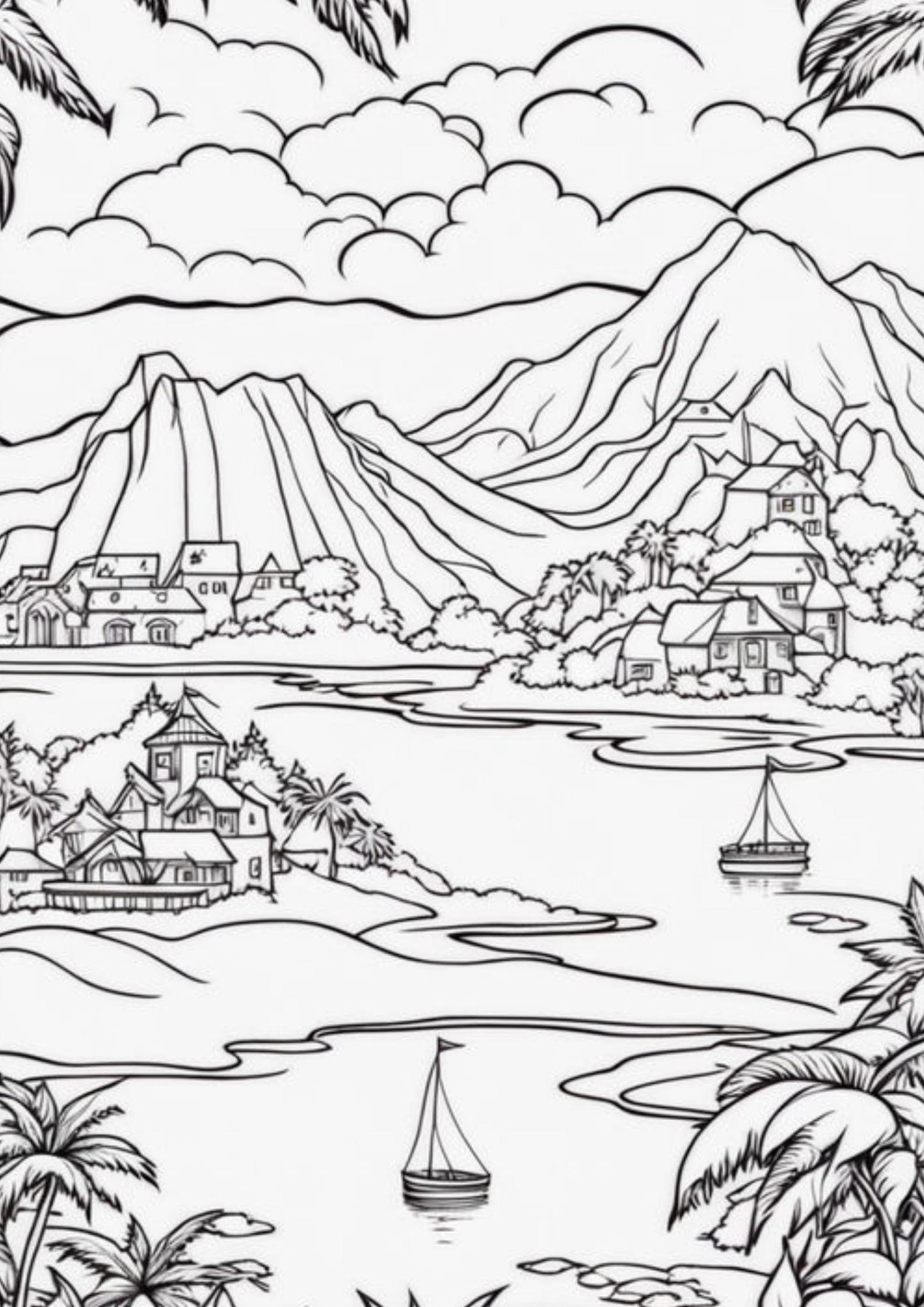 Enchanted Island Coloring Book, Digital Fantasy Coloring, Magical ...