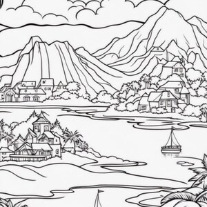 Enchanted Island Coloring Book, Digital Fantasy Coloring, Magical ...