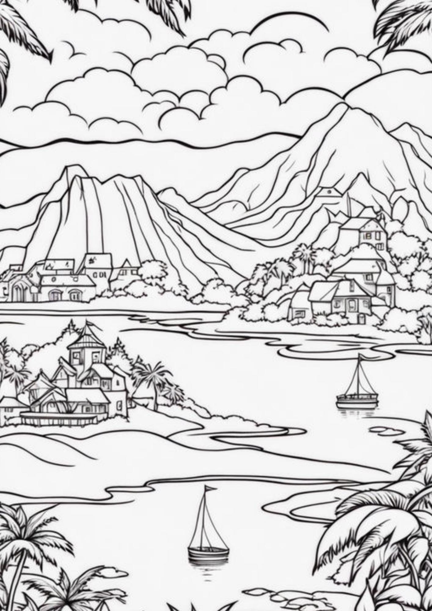 Enchanted Island Coloring Book, Digital Fantasy Coloring, Magical ...