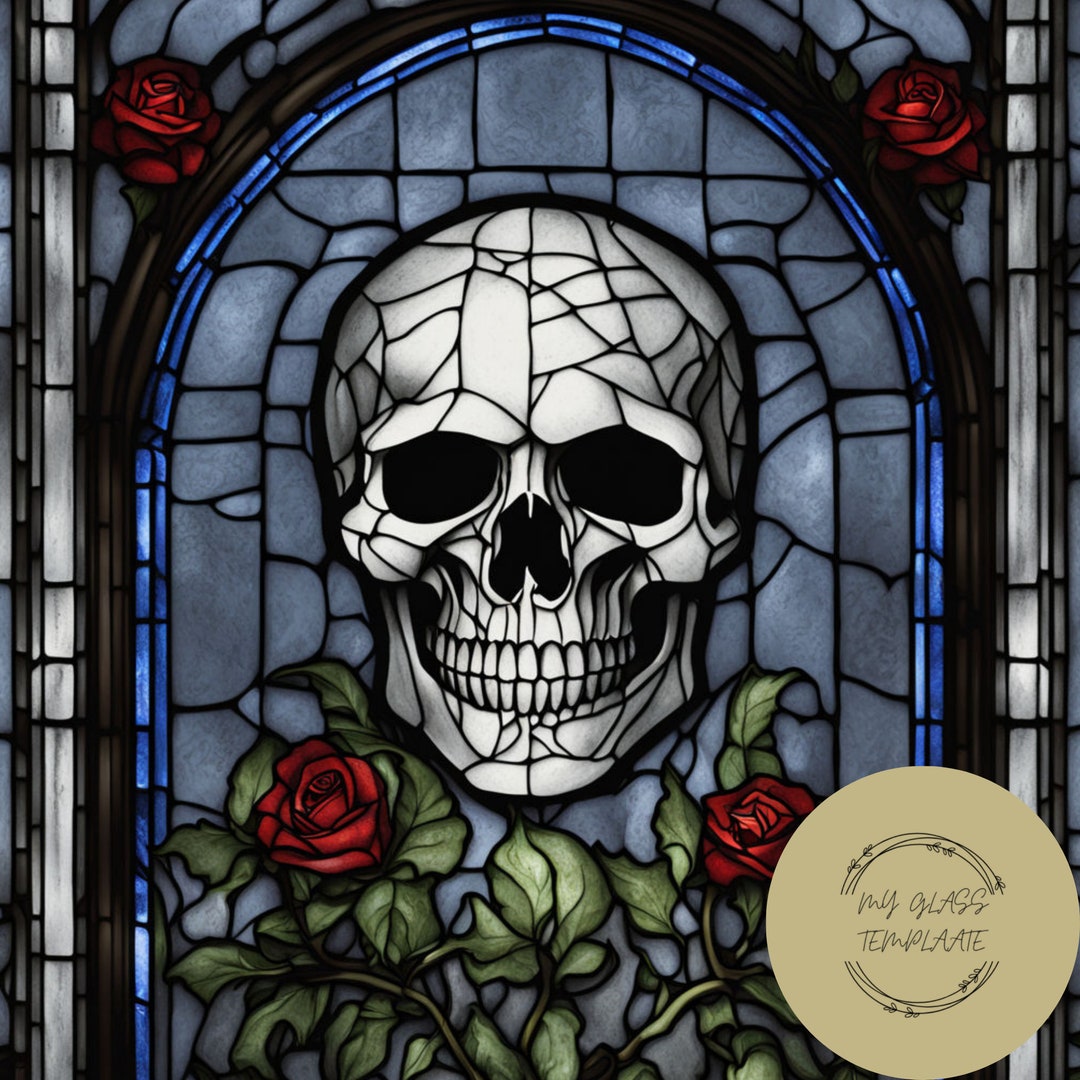 Skull Stained Glass Window, Printable Skull Template, Stained Glass ...