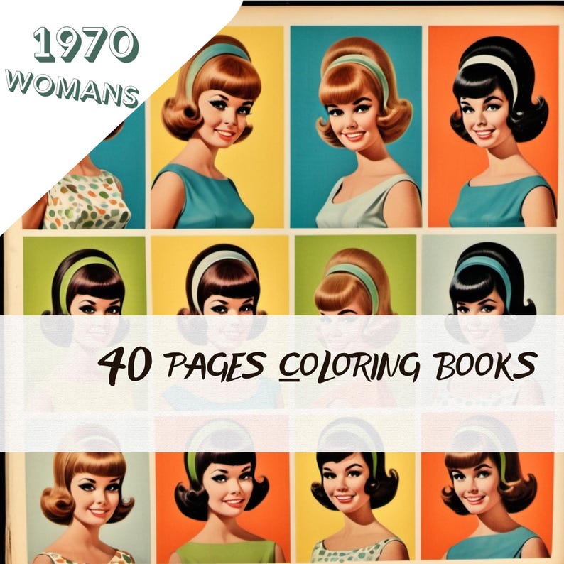 1970s Fashion Coloring Book, Retro Women Coloring Pages,bohemian Style ...