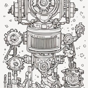 Mechanical Coloring Book, Gears and Gadgets Coloring, Digital ...