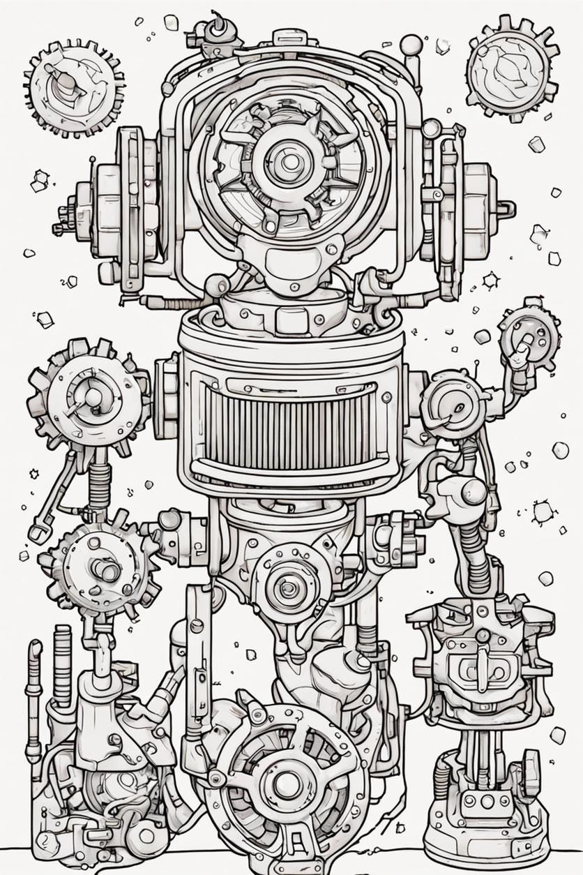 Mechanical Coloring Book, Gears and Gadgets Coloring, Digital ...