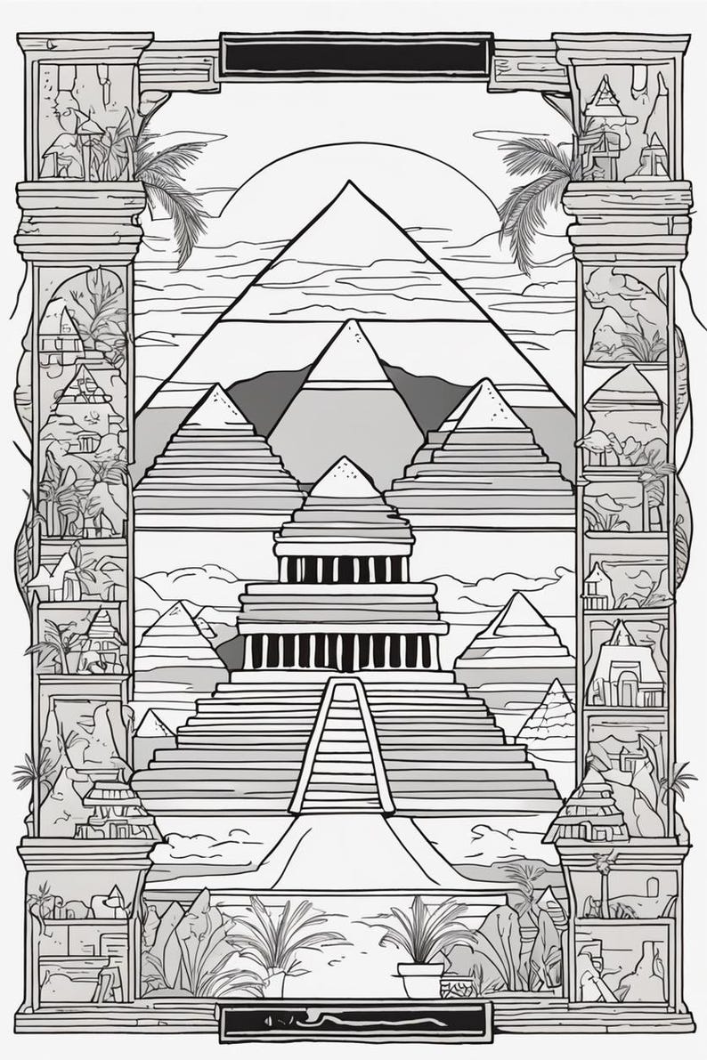 Pyramids Coloring Book, Ancient Wonders Coloring, Digital History Art ...
