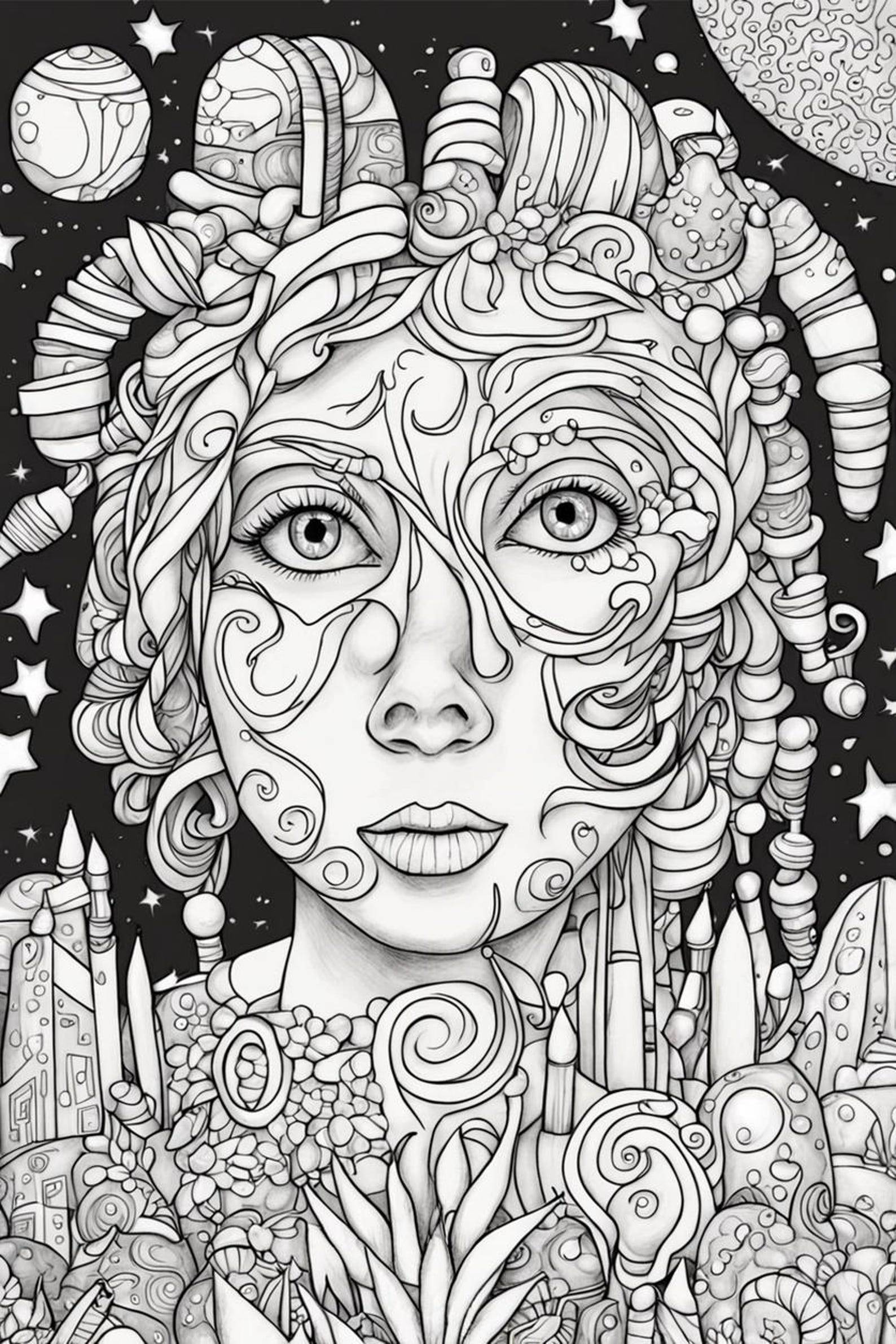 Pencil Sketch Coloring Book, Sketch Art Designs, Black and White ...