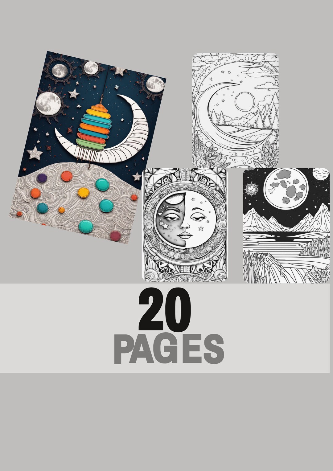 Digital Moon Art, Moon Coloring Pages, Celestial Illustrations ...