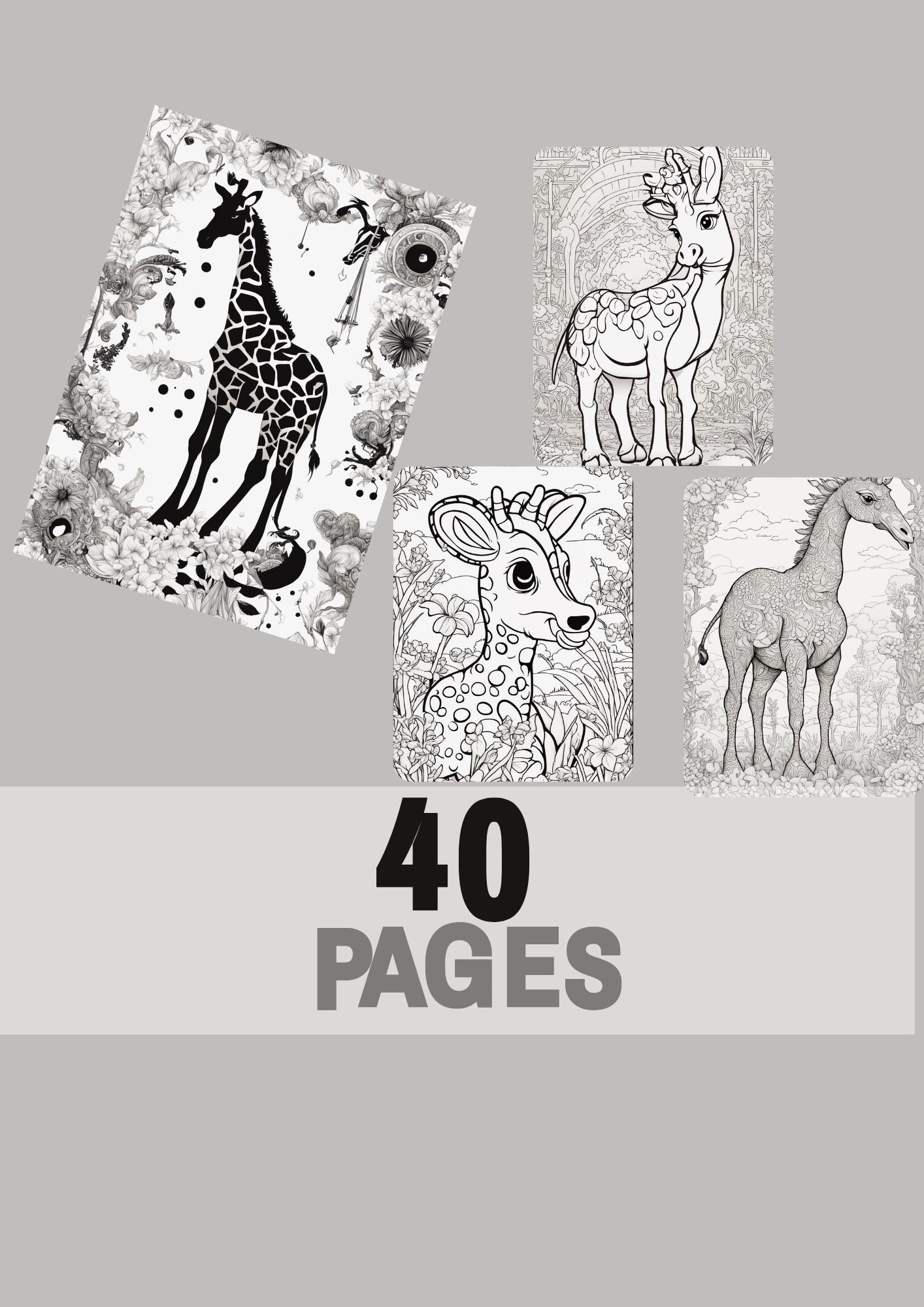 Giraffe Coloring Book, Animal Coloring Pages, Digital Giraffe Art ...
