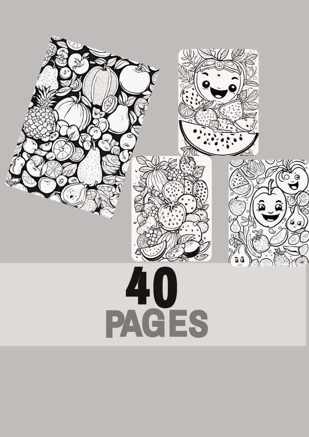 Fruit-themed Coloring Pages,cute Fruit Coloring Book, Digital Fruit ...