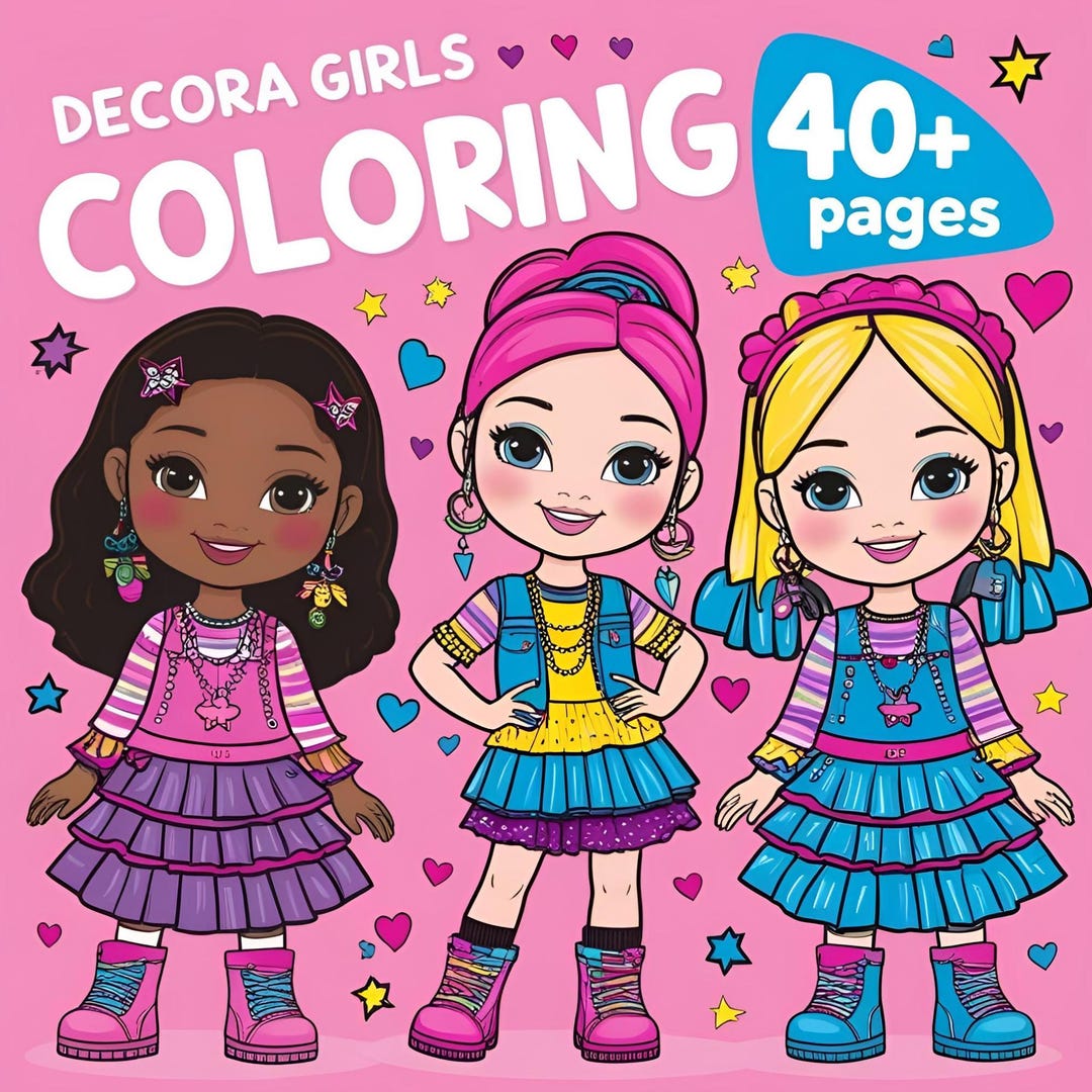 Decora Girls Coloring Book, Kawaii Fashion Coloring, Harajuku Style ...