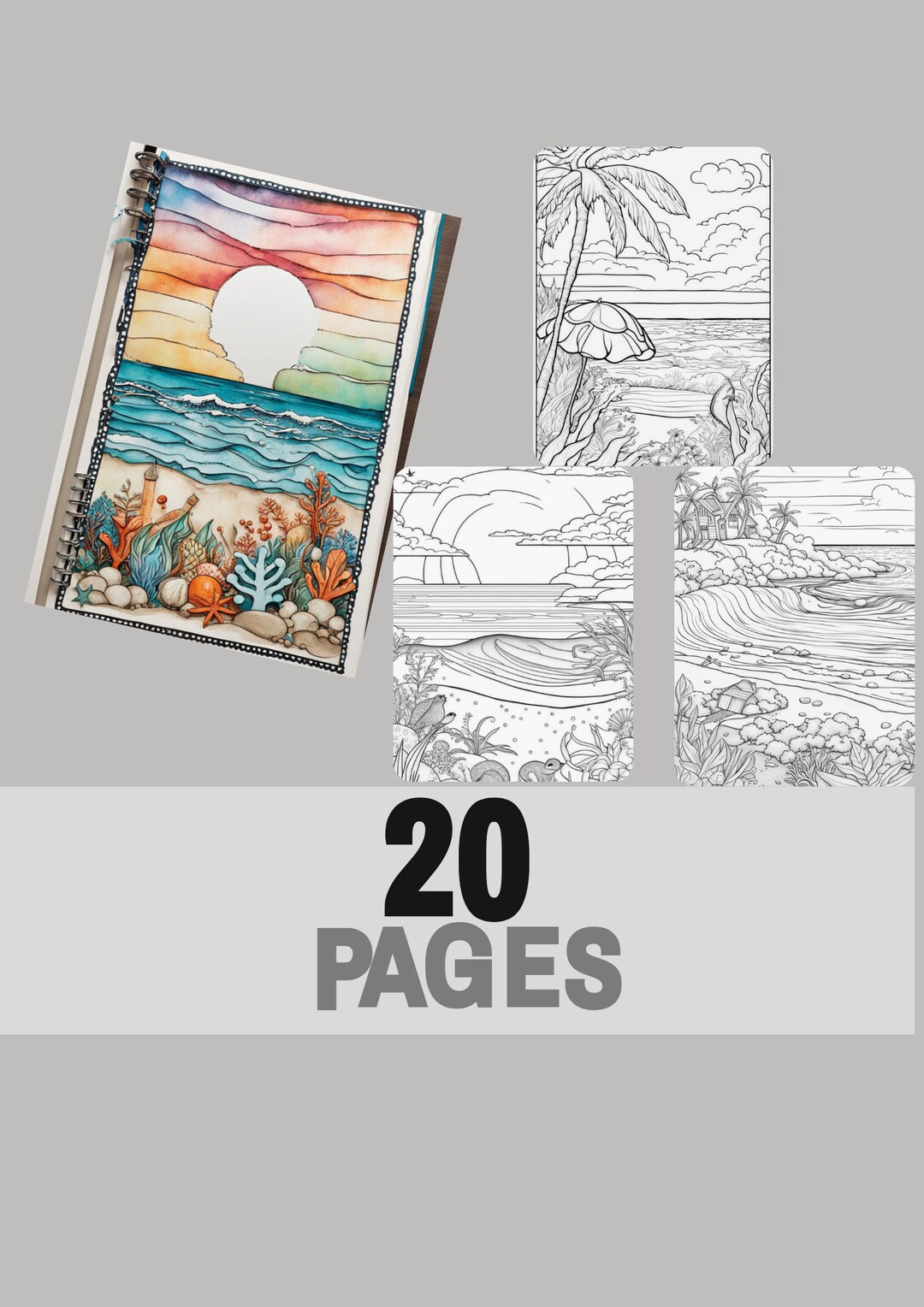 Seaside Coloring Book, Digital Beach Coloring, Printable Seaside ...