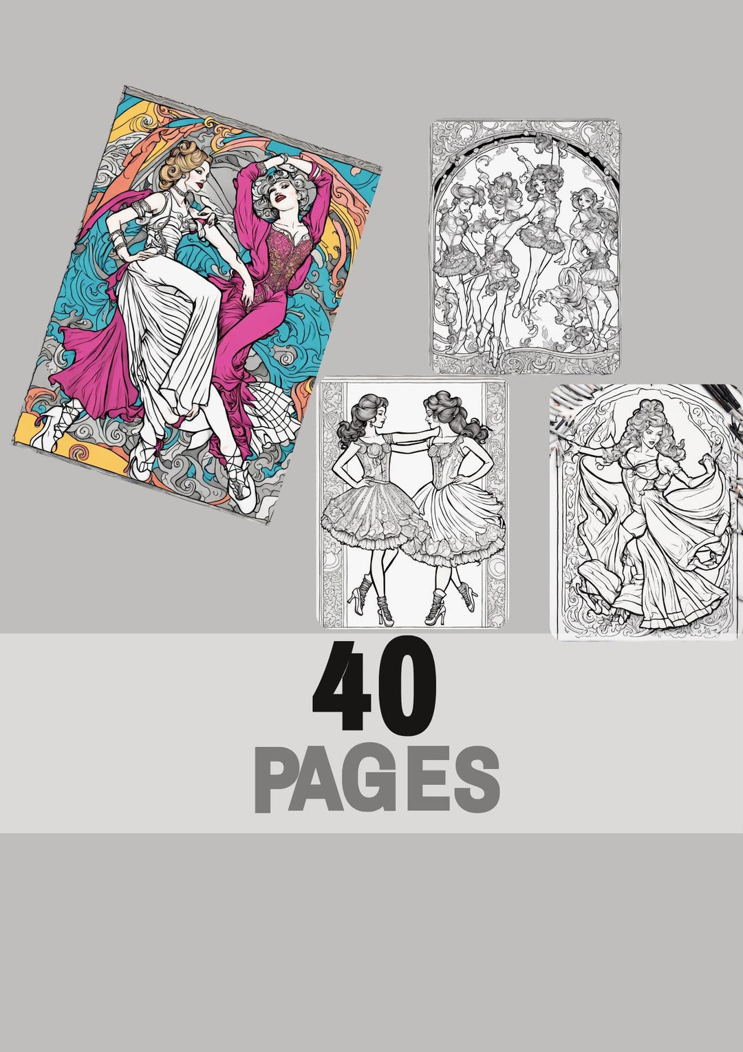 Burlesque Dancers Coloring Book, Vintage Burlesque Art, Digital Dancer ...