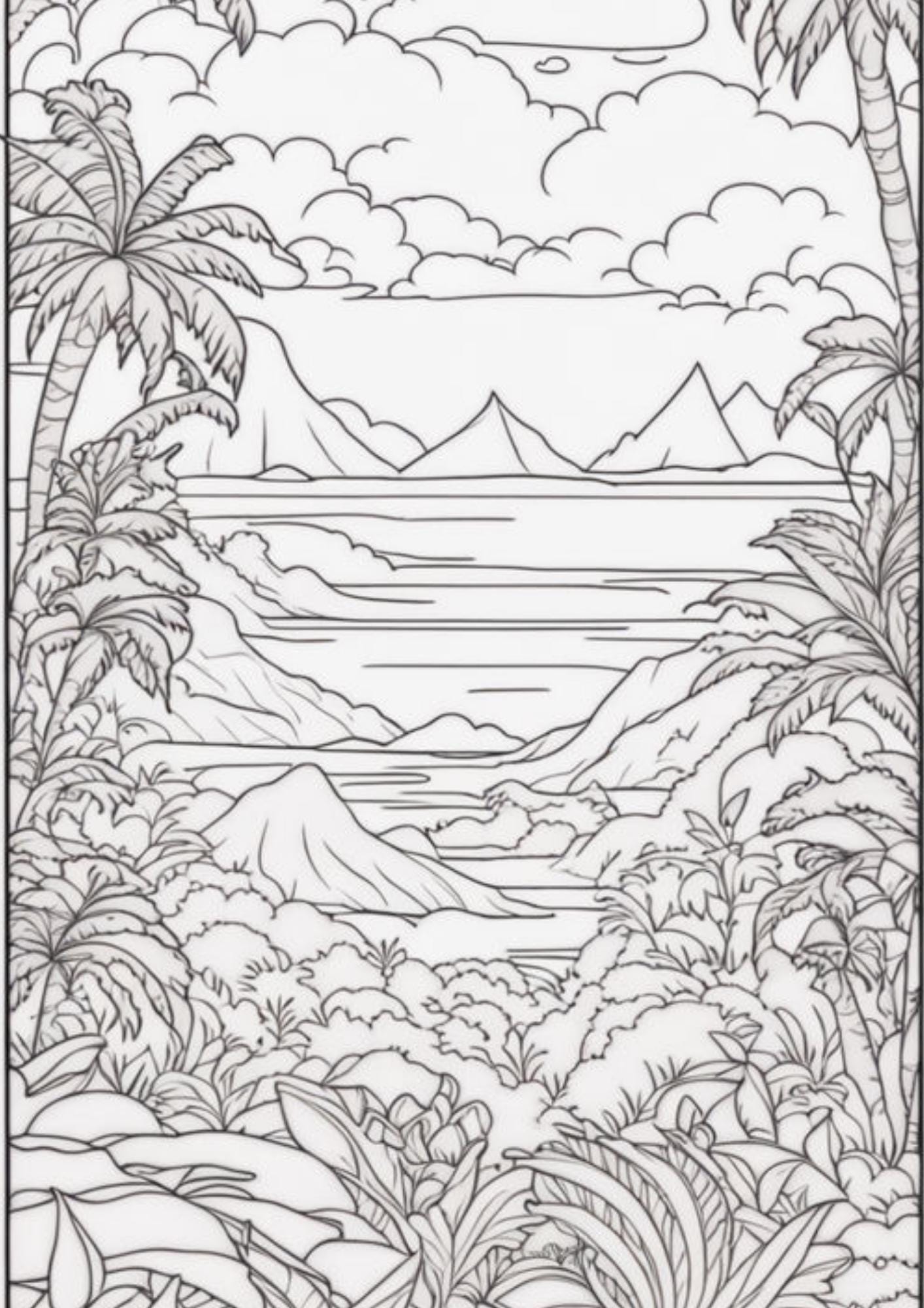 Enchanted Island Coloring Book, Digital Fantasy Coloring, Magical ...