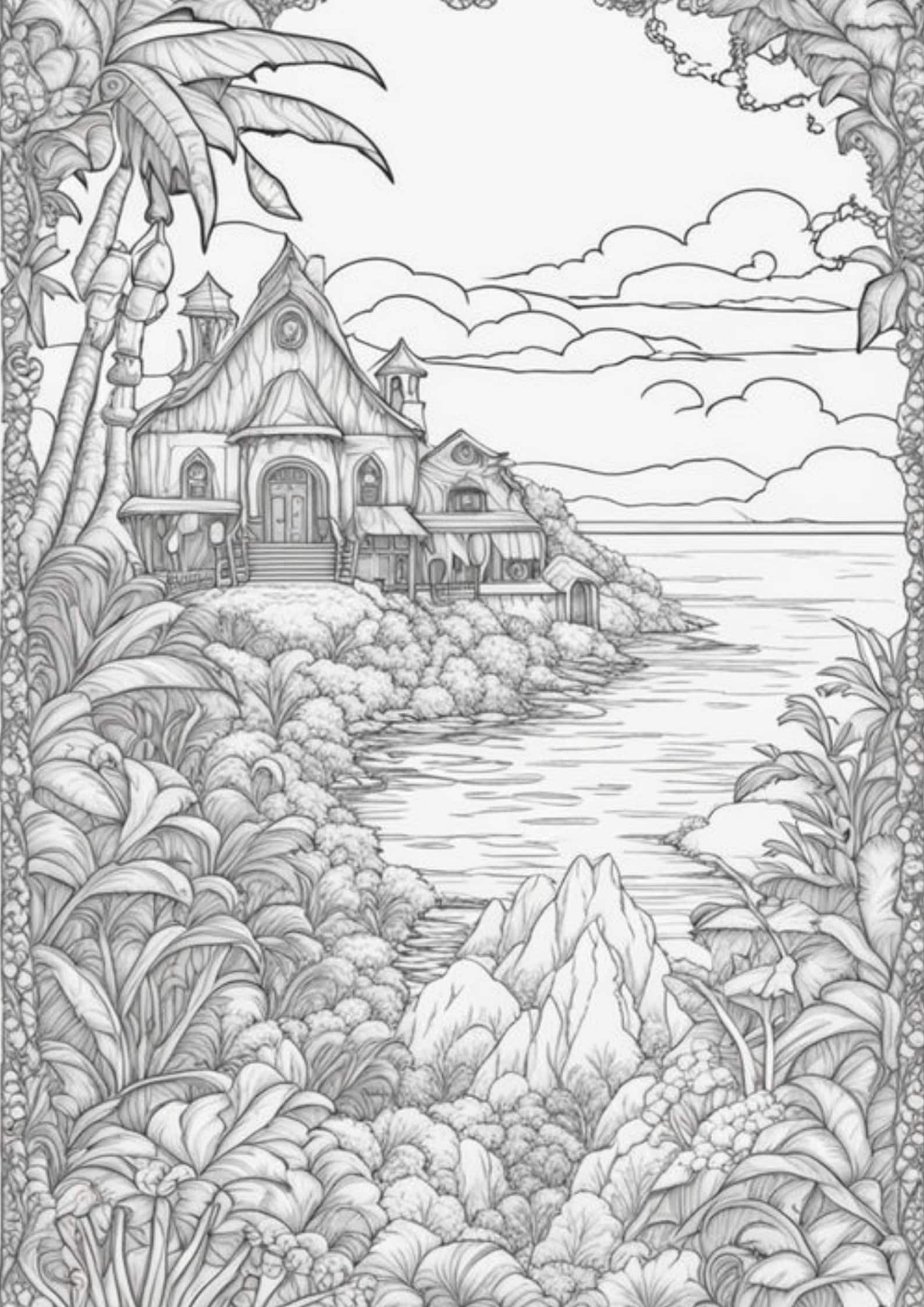 Enchanted Island Coloring Book, Digital Fantasy Coloring, Magical ...