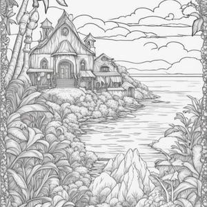 Enchanted Island Coloring Book, Digital Fantasy Coloring, Magical ...