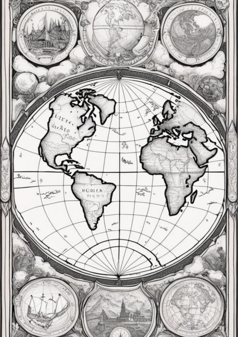 World Maps Coloring Book, Digital Coloring Book, Printable World Maps ...