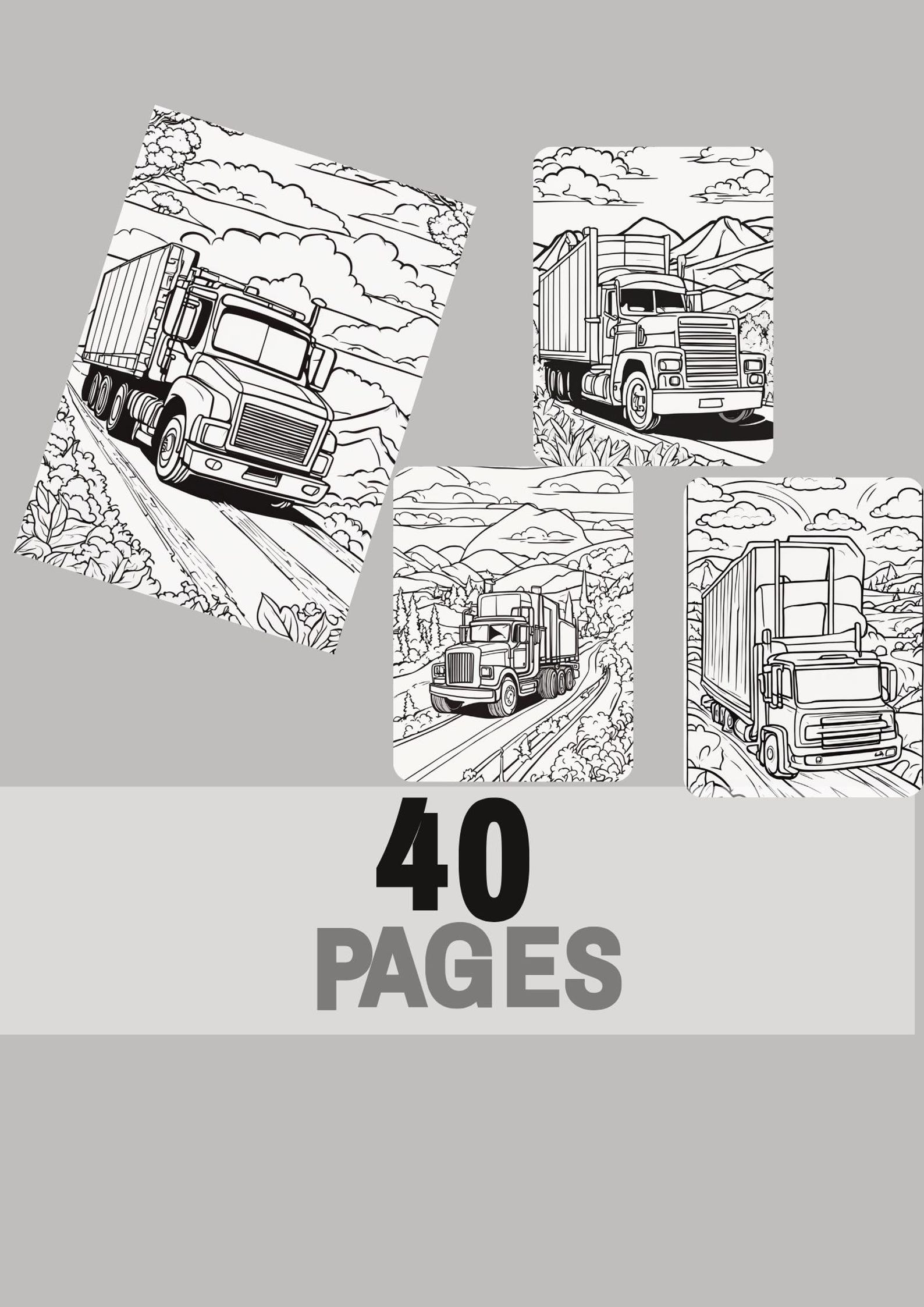 Truck Coloring Book, Big Rig Coloring Pages, Digital Truck Designs ...