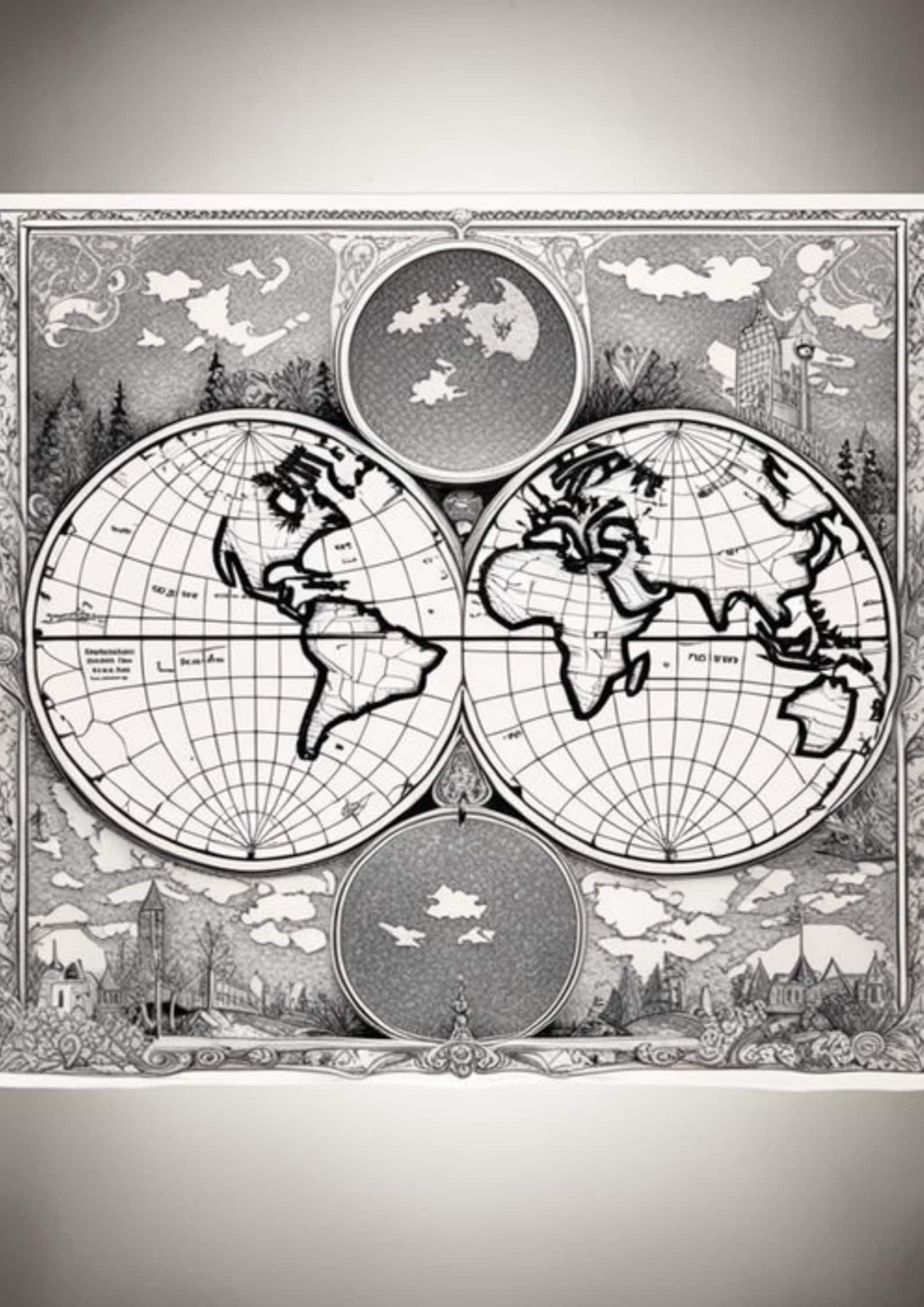 World Maps Coloring Book, Digital Coloring Book, Printable World Maps ...