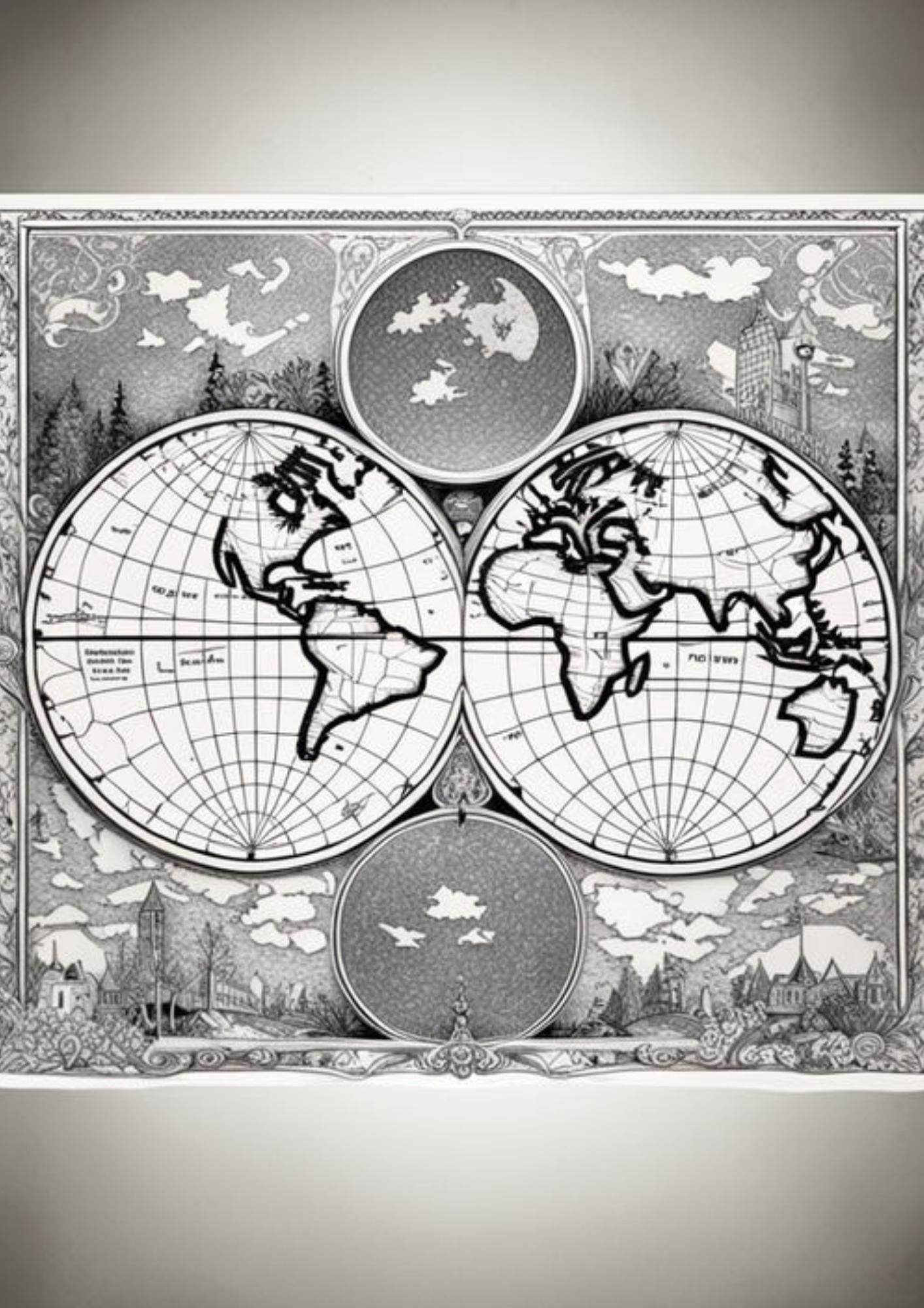 World Maps Coloring Book, Digital Coloring Book, Printable World Maps ...
