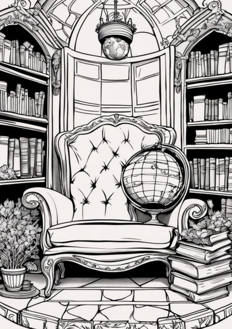 20 Library Coloring Book, Digital Library Art, Printable Library ...