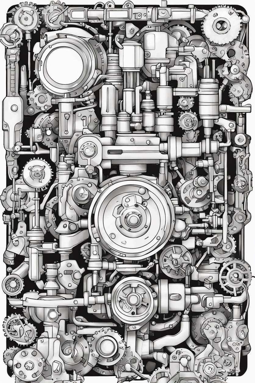 Mechanical Coloring Book, Gears and Gadgets Coloring, Digital ...