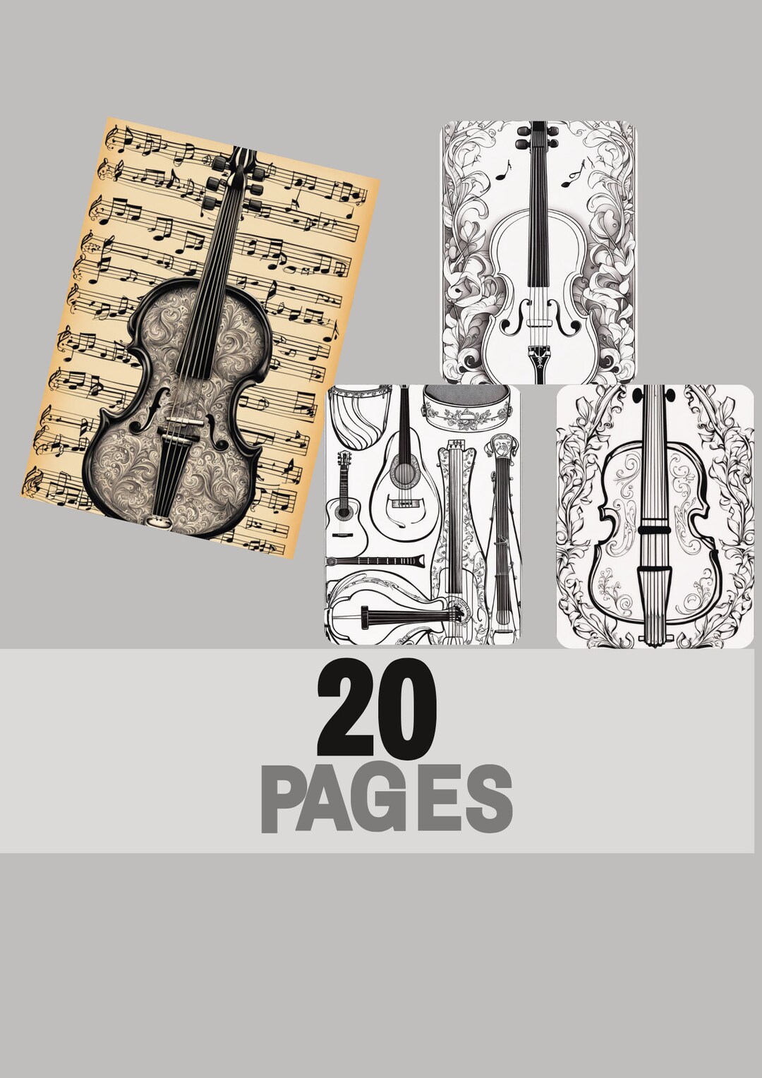 Classic Musical Instruments Coloring Book, Digital Coloring Book, Adult ...