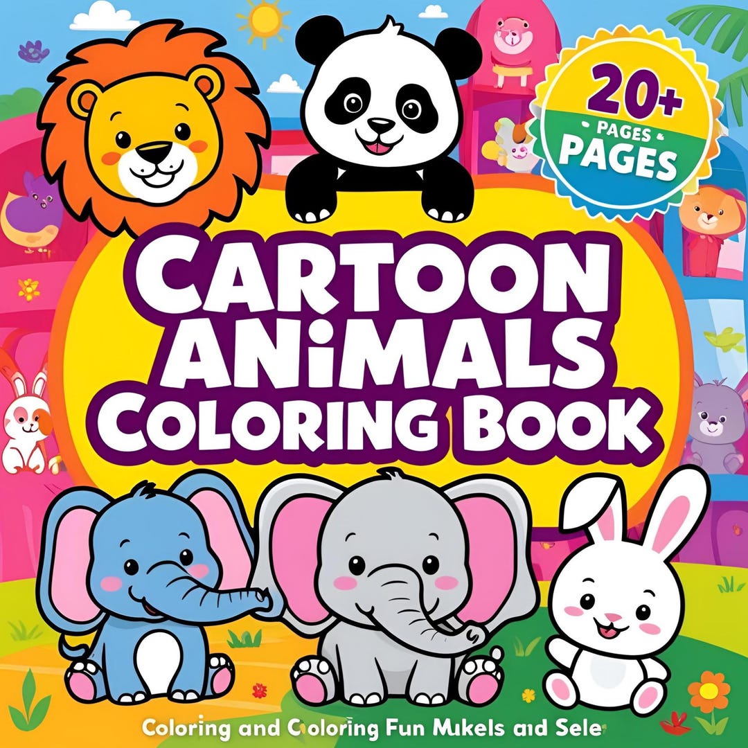 Cartoon Animals Coloring Book, Animal Illustrations, Fun Animal ...