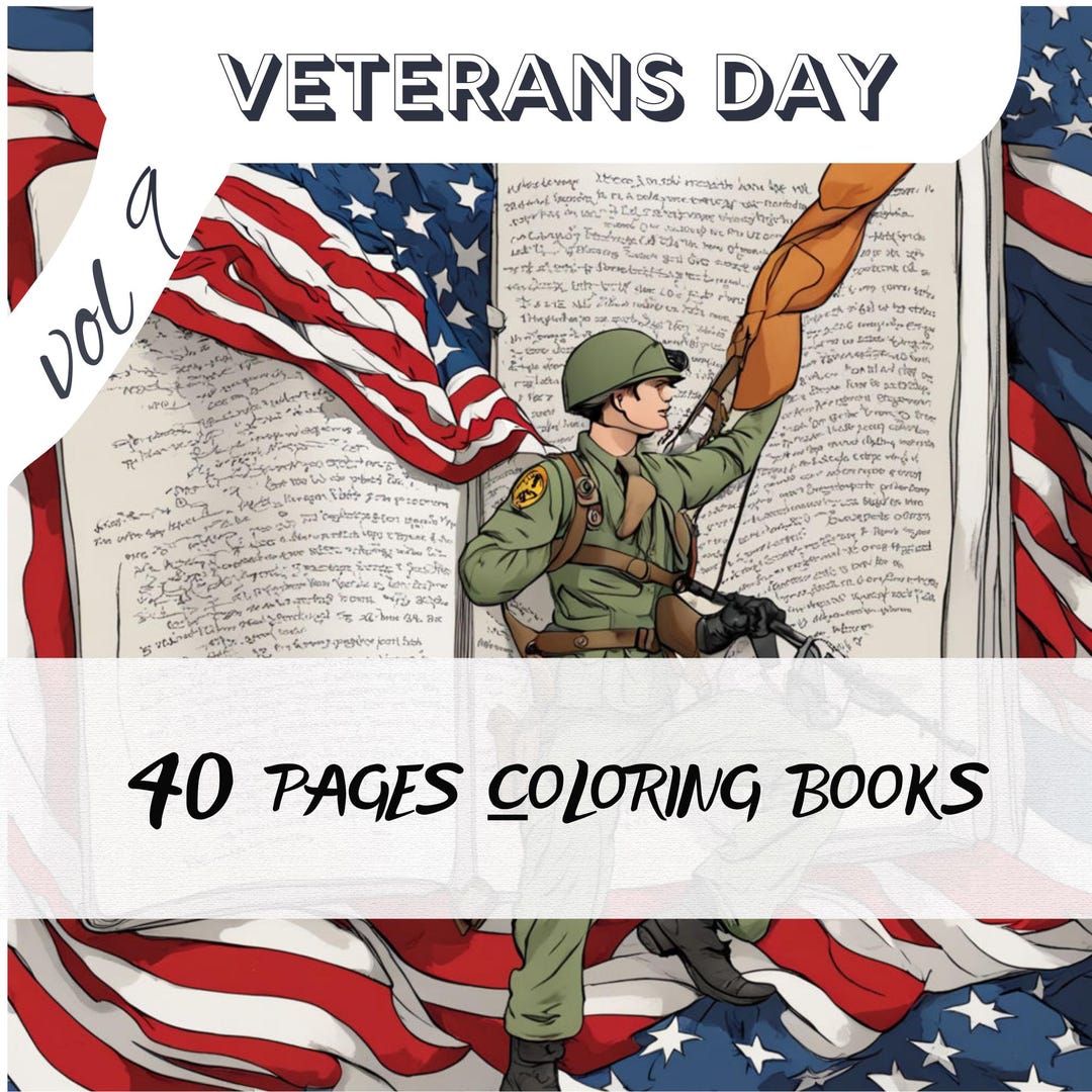 Veterans Day Coloring Book, Printable Military Art, Digital Coloring ...