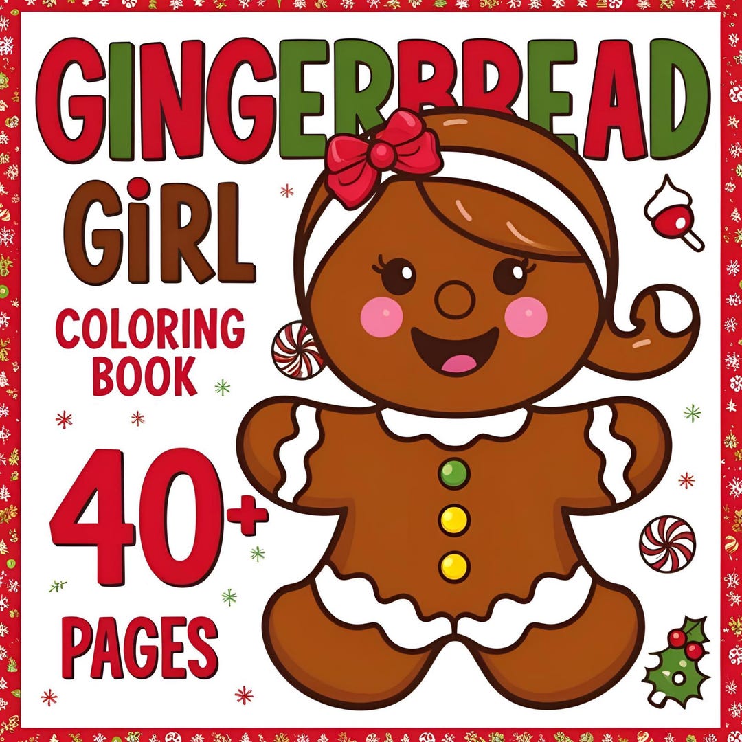 Gingerbread Girl Coloring Book, Holiday Coloring Pages, Digital ...
