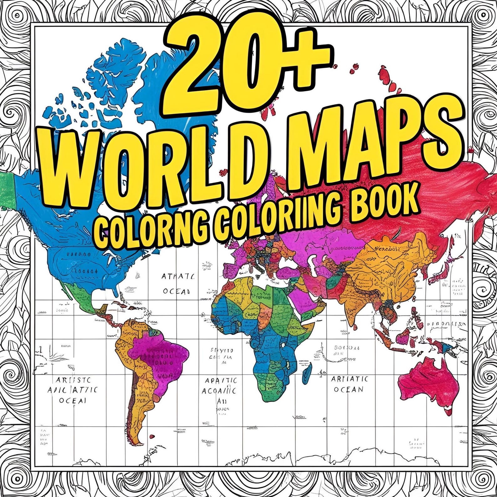 World Maps Coloring Book, Digital Coloring Book, Printable World Maps ...