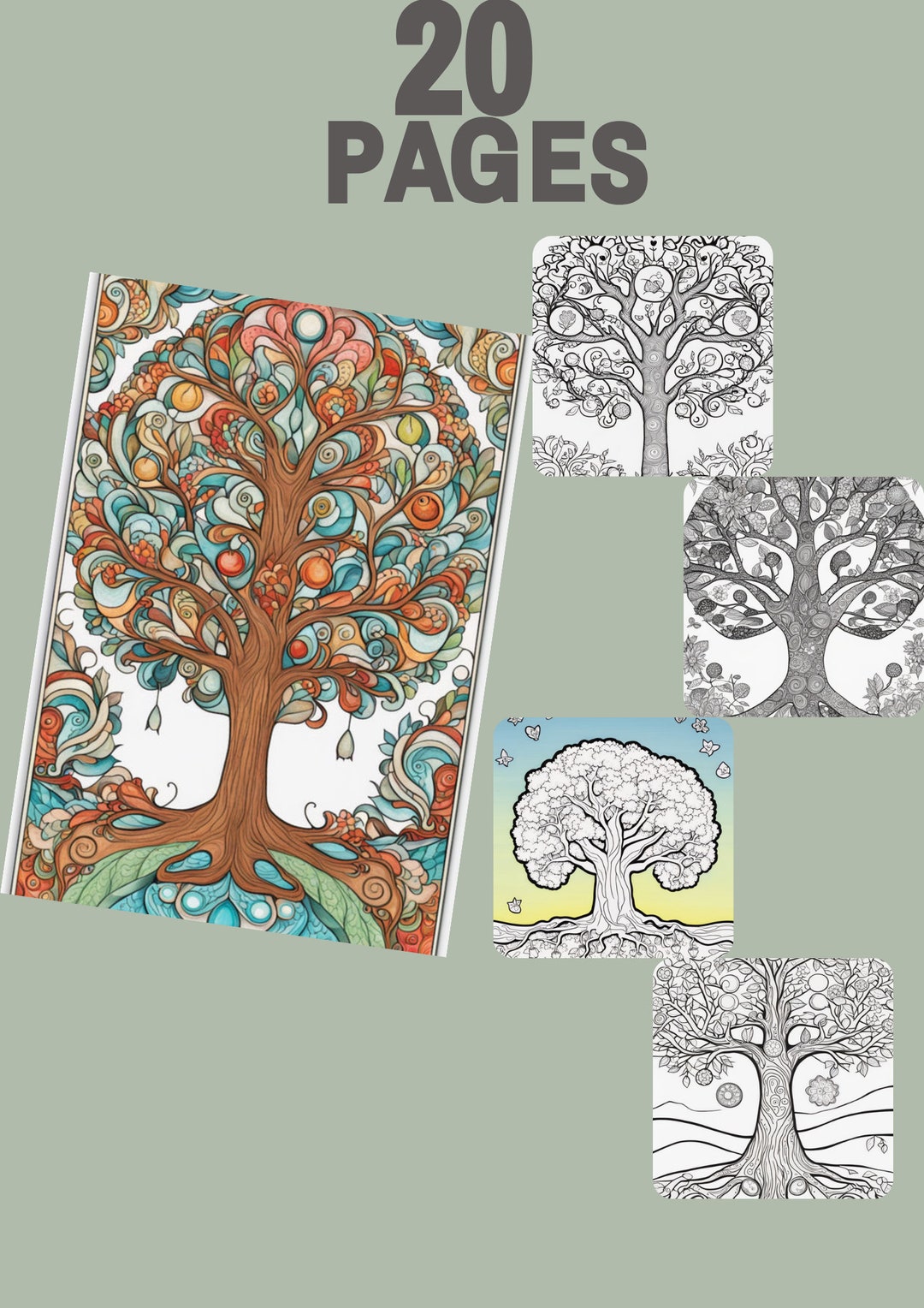 20 Cute Tree Coloring Book for Kids, Coloring Book Template, Abc ...