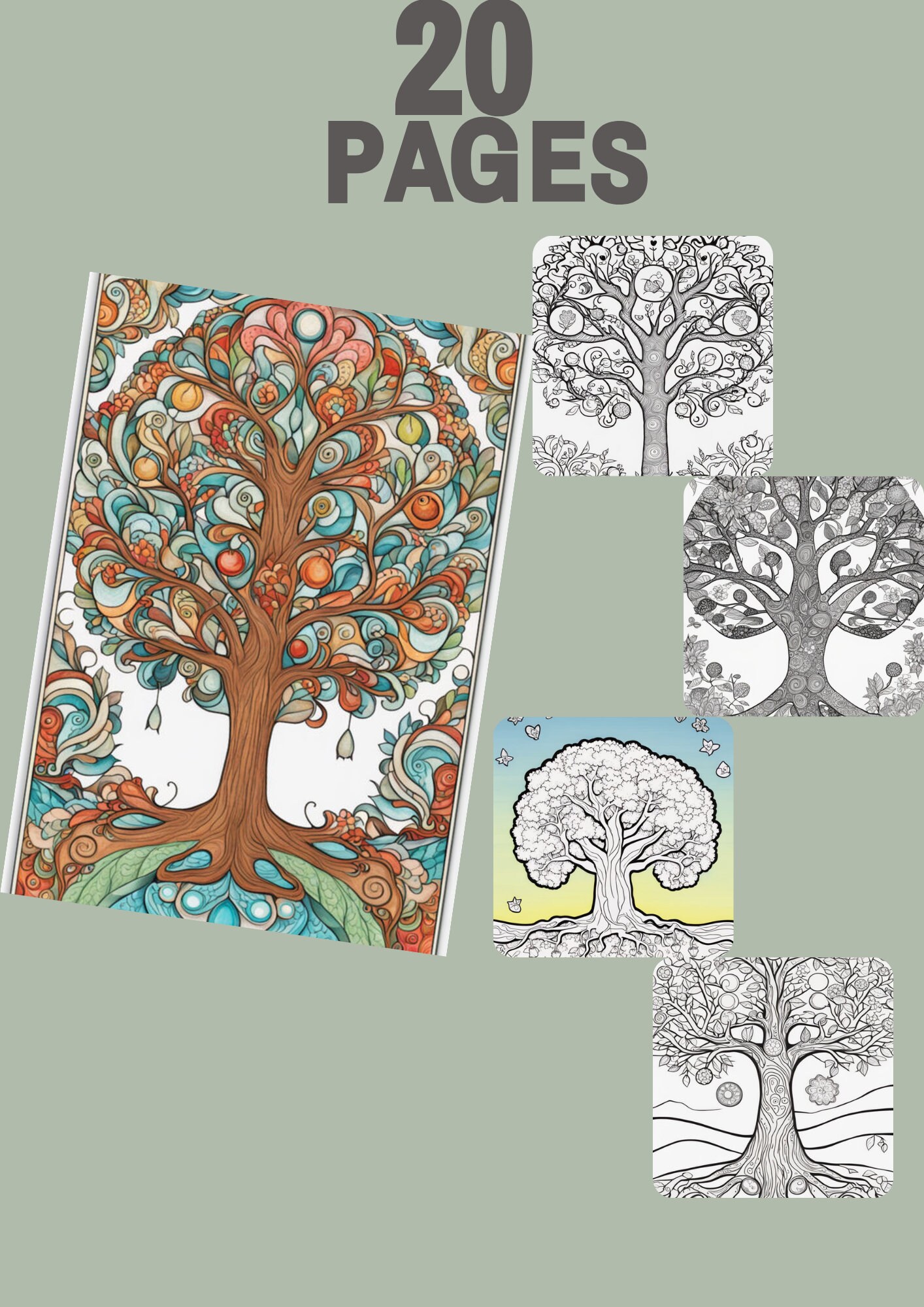 20 Cute Tree Coloring Book for Kids, Coloring Book Template, Abc ...