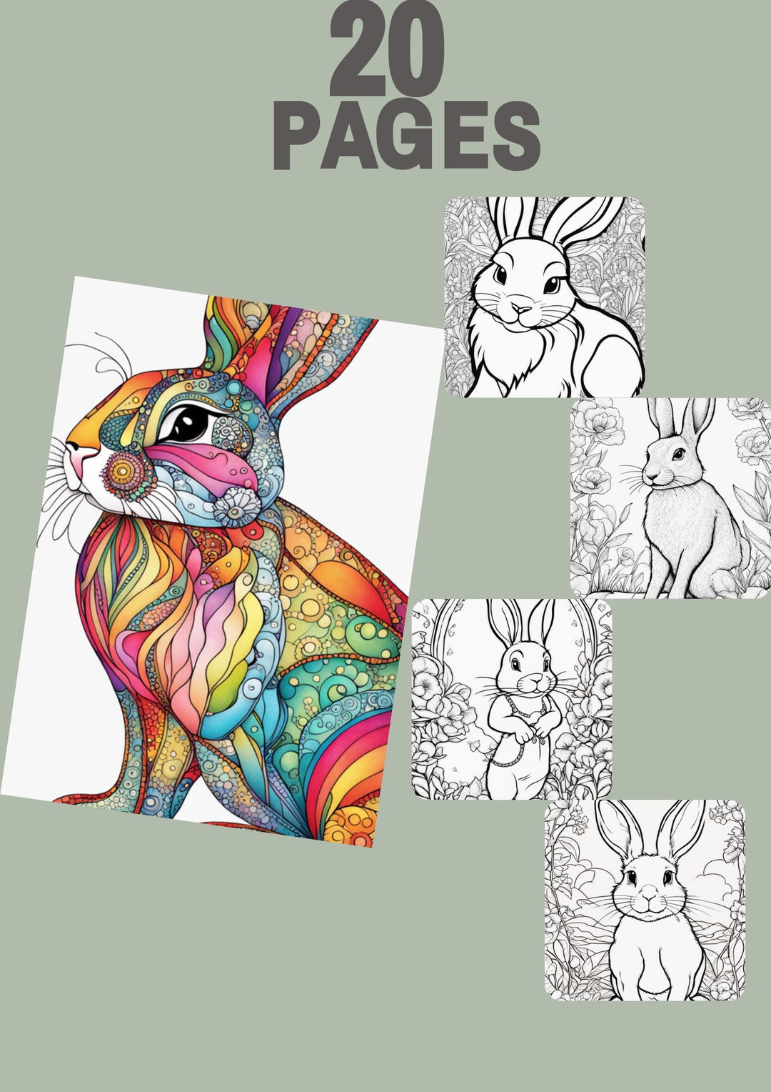 20 Rabbit Coloring Book Pages, Printable Coloring Book, Coloring ...