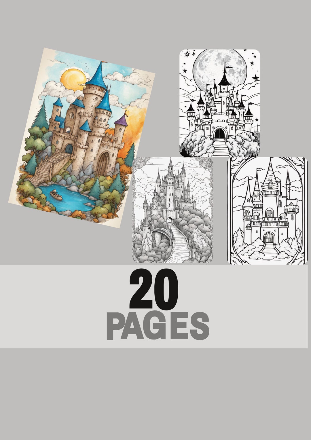 Fantasy Castles Coloring Book, Digital Castle Coloring Pages, Adult ...