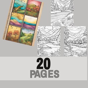 Nature Scenery Coloring Book, Digital Coloring Pages, Landscape ...