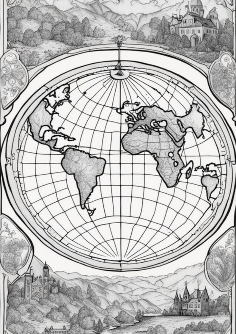 World Maps Coloring Book, Digital Coloring Book, Printable World Maps ...