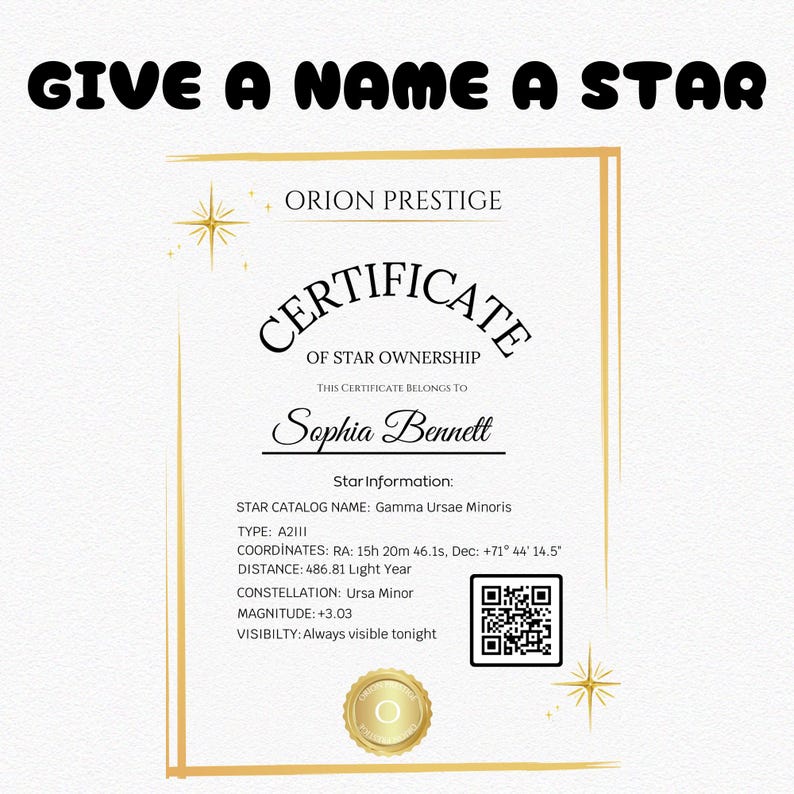 Personalized Star Certificate, Give a Name to a Star – Custom Star Map ...