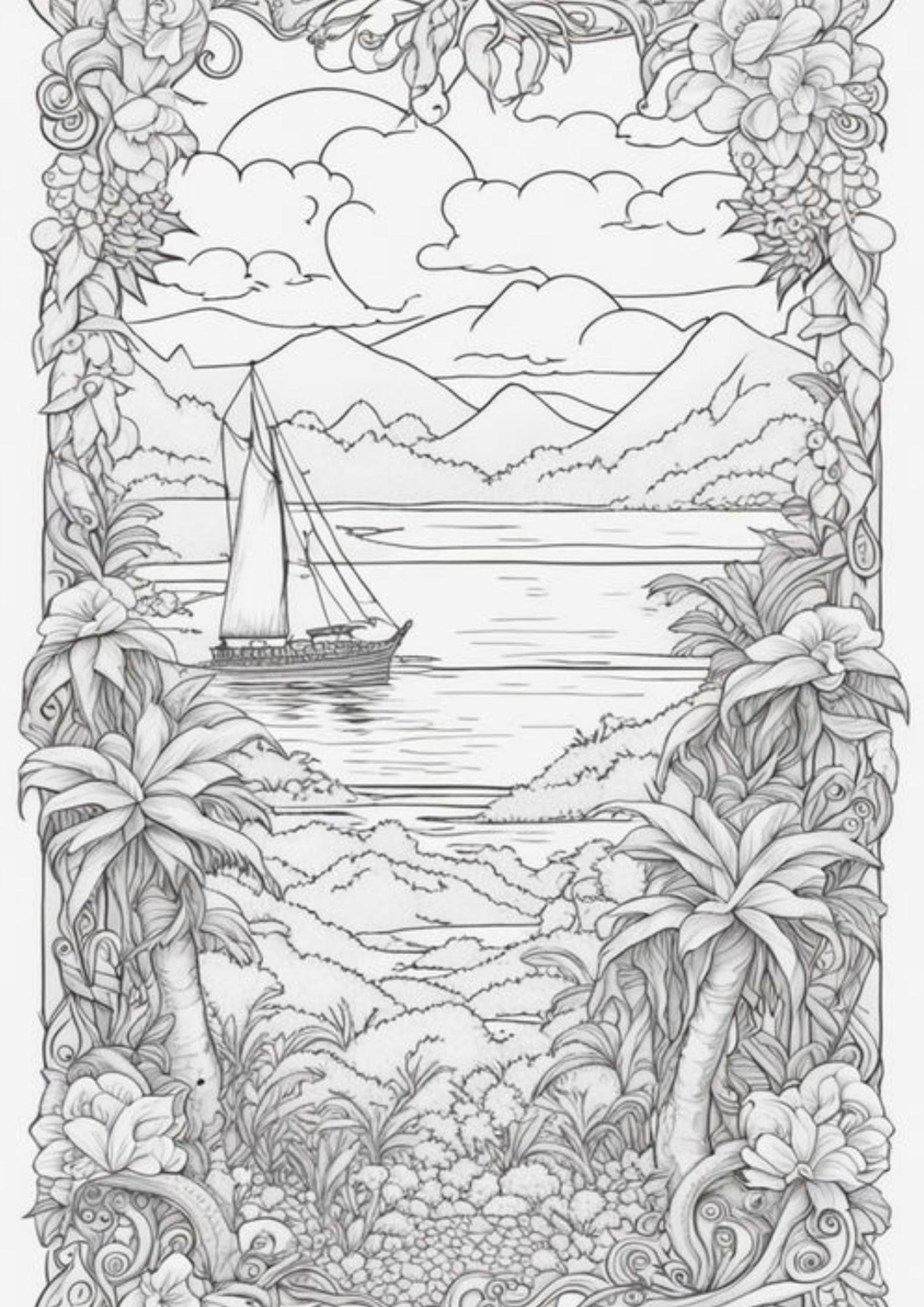 Enchanted Island Coloring Book, Digital Fantasy Coloring, Magical ...